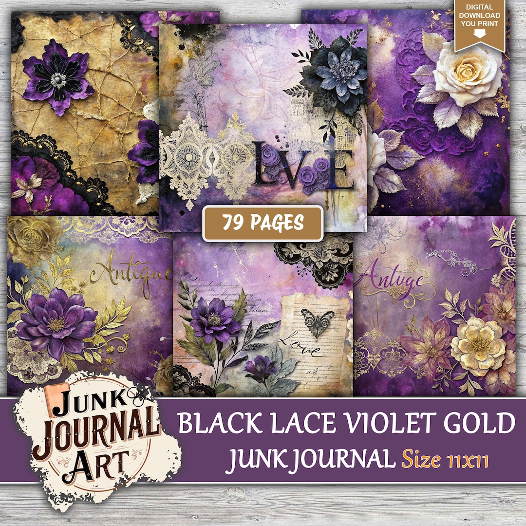Black Lace Violet Junk Journal – Lace Junk Journal, Gothic Junk Journal ...