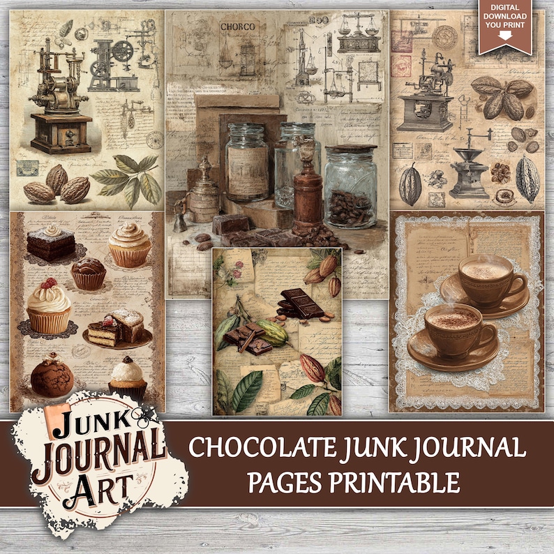 Chocolate Junk Journal Pages, Junk Journal Supplies, Vintage Cocoa ...