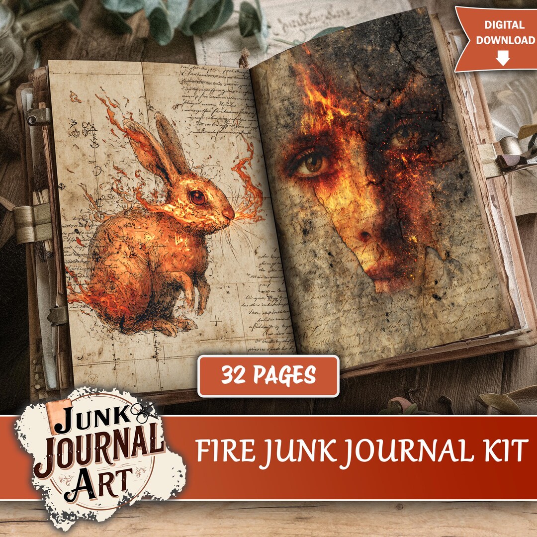 Fire Junk Journal Supplies, Magma Texture Paper, Burning Animal Kit ...