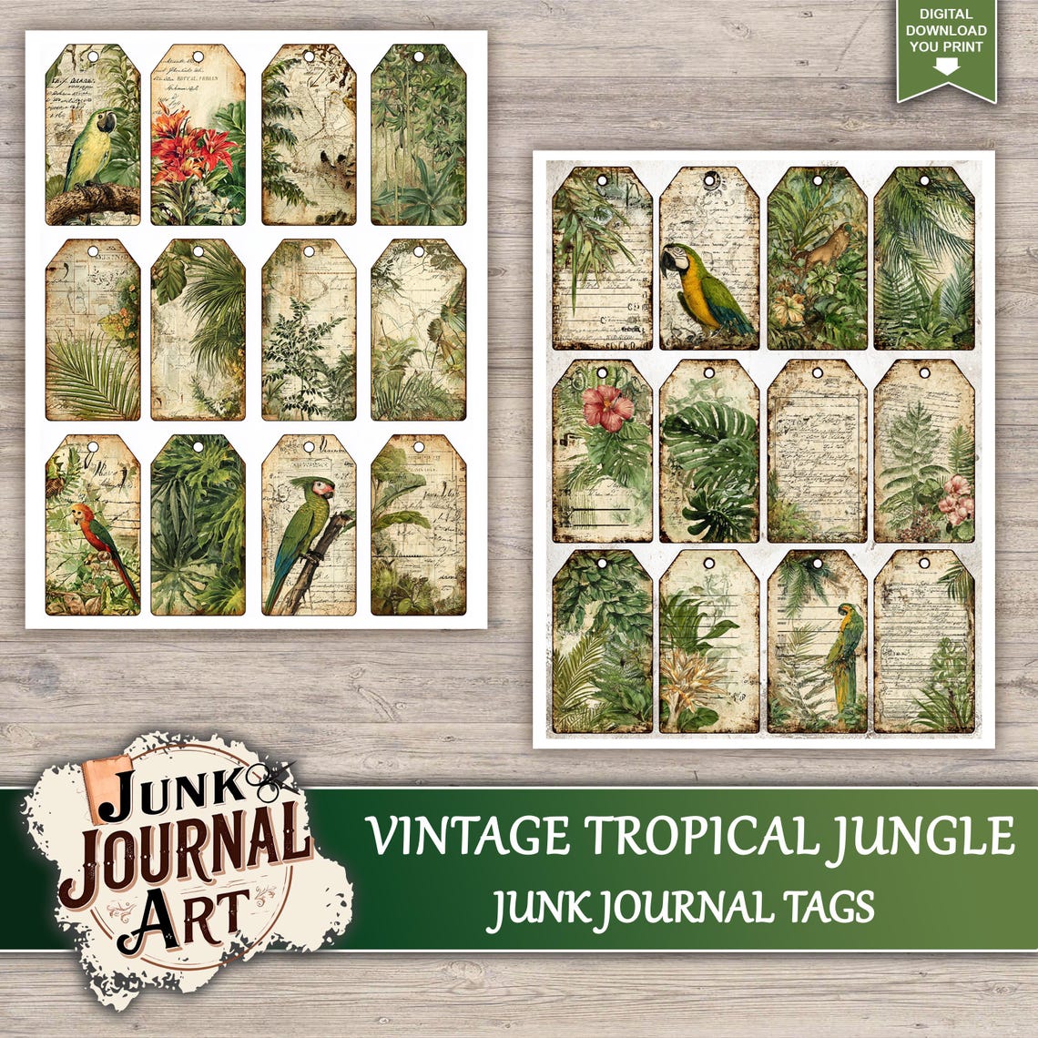 Vintage Tropical Jungle Junk Journal Printable Pages - Forest Botanical ...