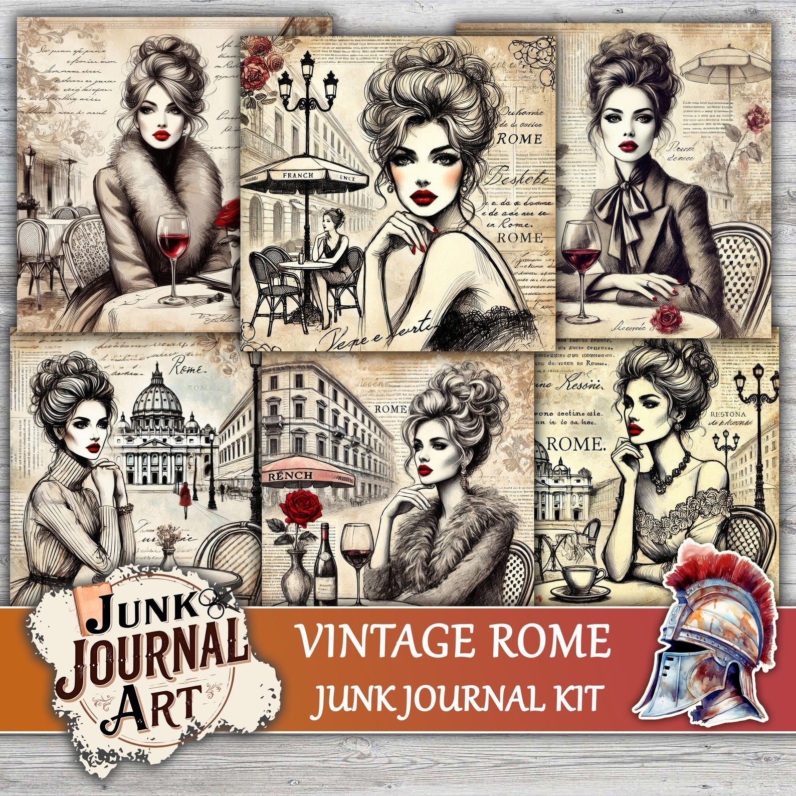 Vintage Rome Junk Journal, Junk Journal Supplies, Junk Journal Kits ...