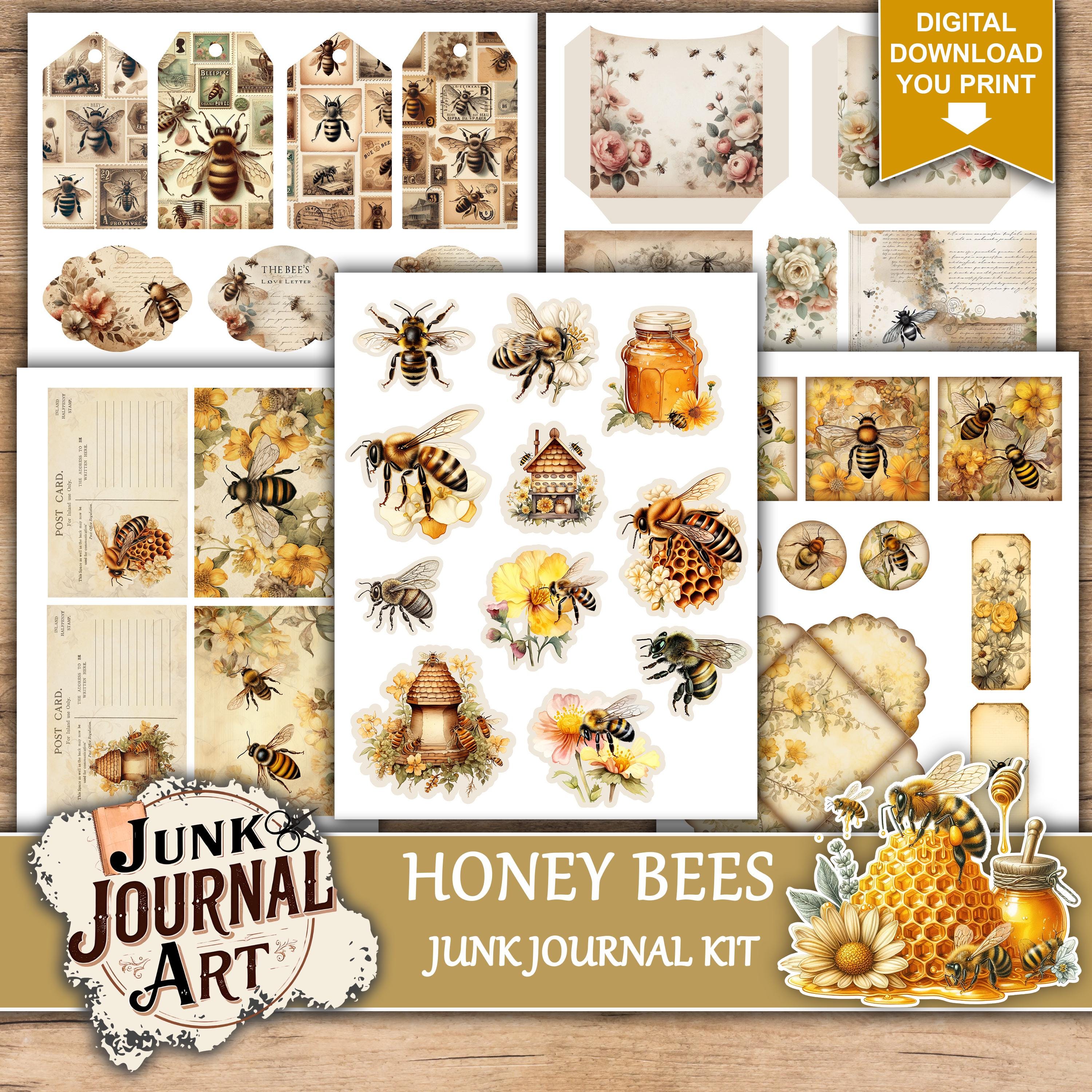 Watercolor Honey Bee Clipart & Junk Journal Pages, Sunflower Scrapbook ...