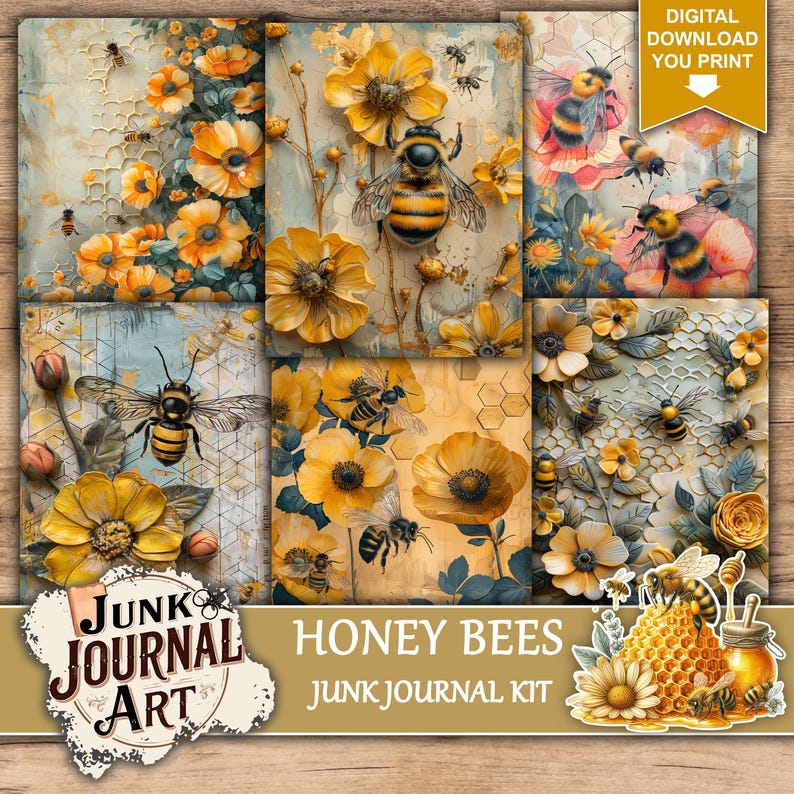 Honey Bees Junk Journal Printable, Junk Journal Supplies, Junk Journal ...