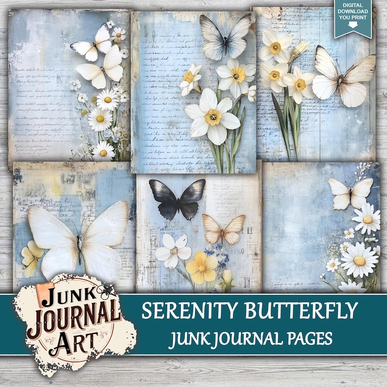 Serenity Butterfly Junk Journal, Butterfly Junk Journal Papers, Junk ...