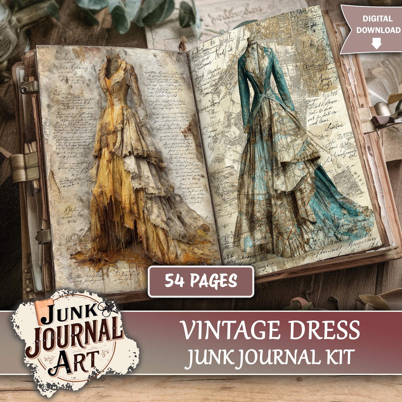 Vintage Dress Junk Journal Printable Pages - Fashion Illustration Kit ...