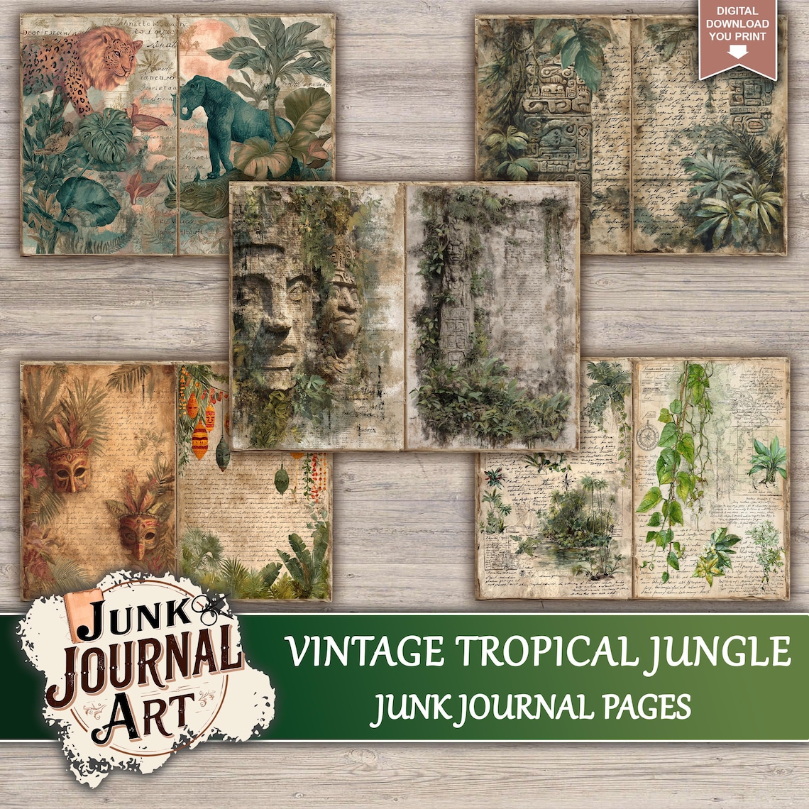Vintage Tropical Jungle Junk Journal Printable Pages - Forest Botanical ...