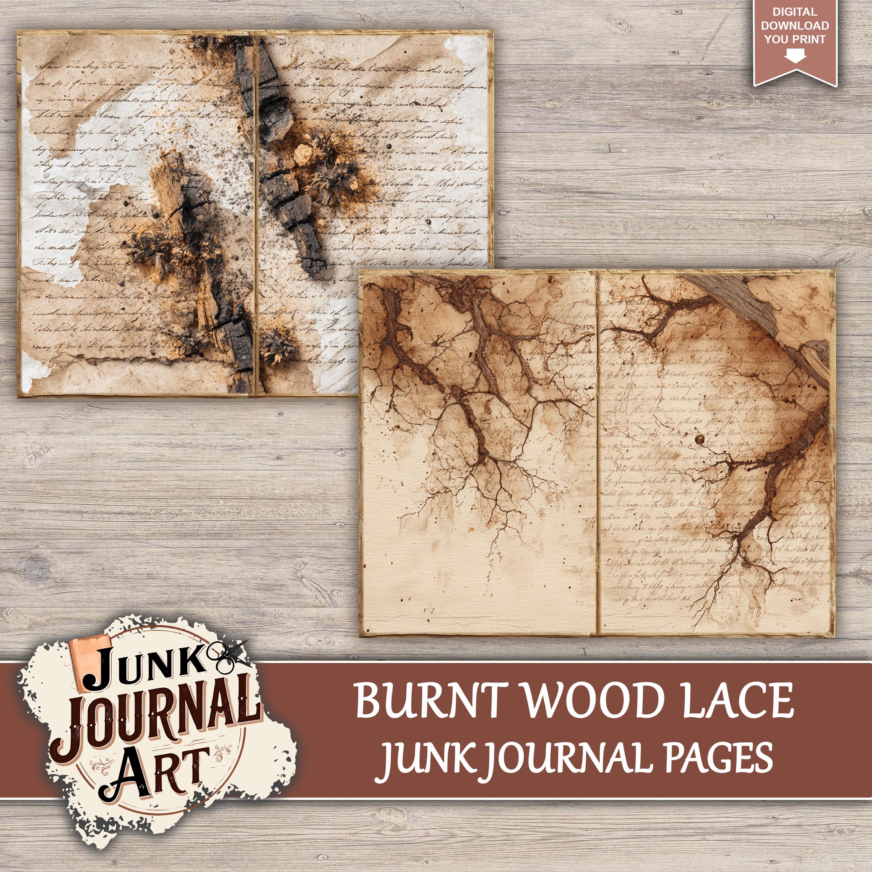 Burnt Wood Lace Junk Journal Pages, Rustic Grunge Ephemera, Vintage ...