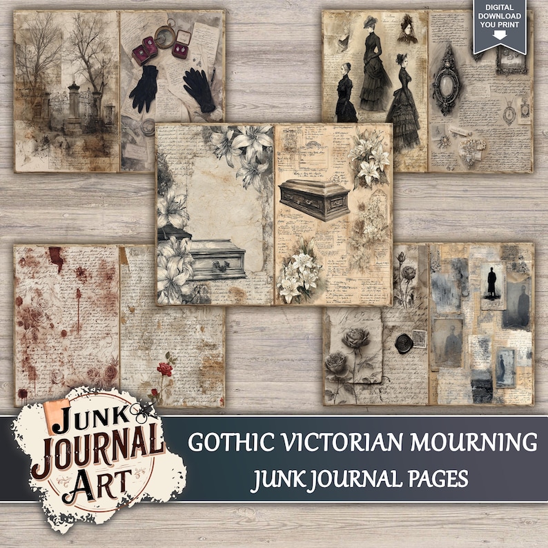 Gothic Victorian Mourning Junk Journal Printable Pages - Black Lace Kit ...
