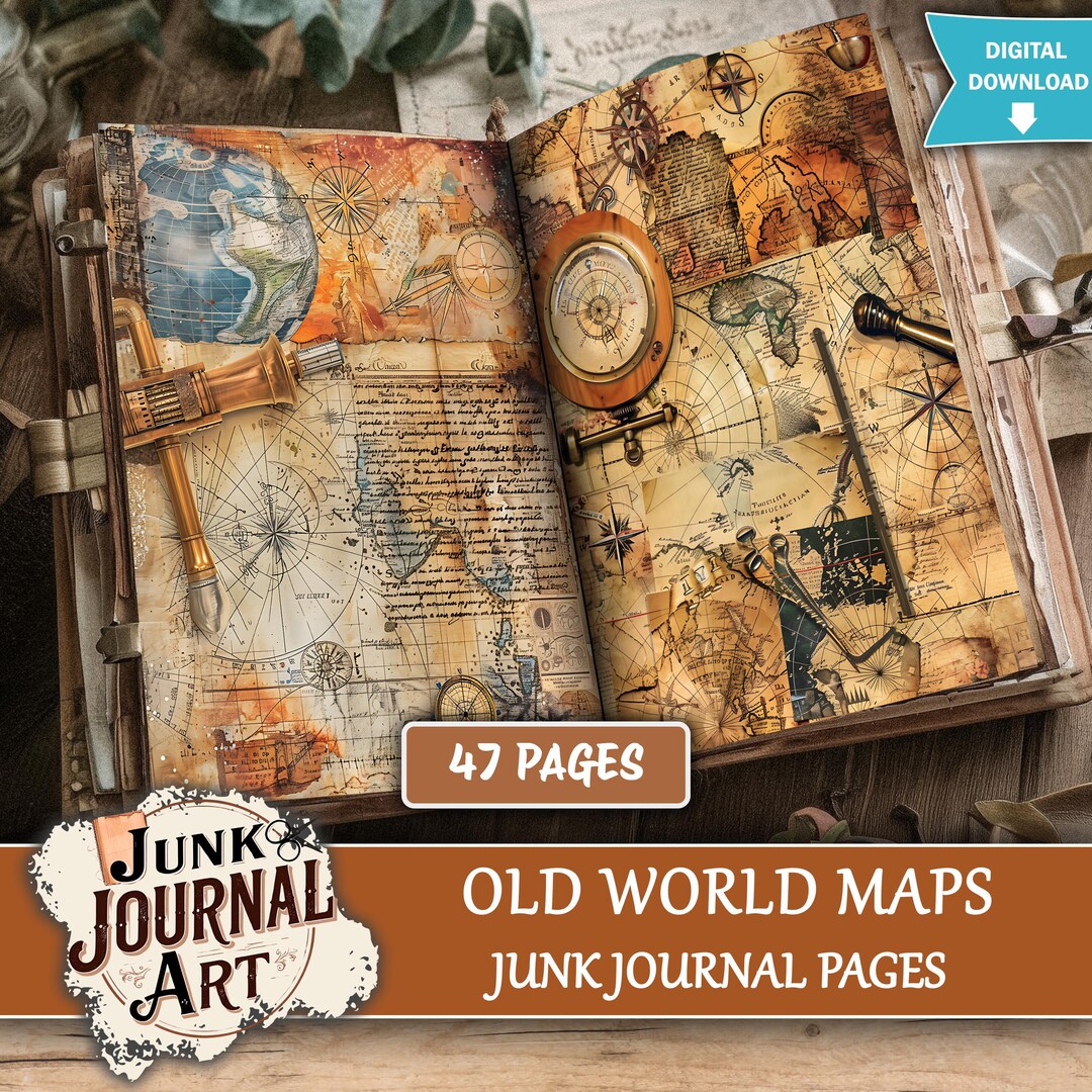 Vintage Old World Map Junk Journal Kit, Nautical Travel Papers ...