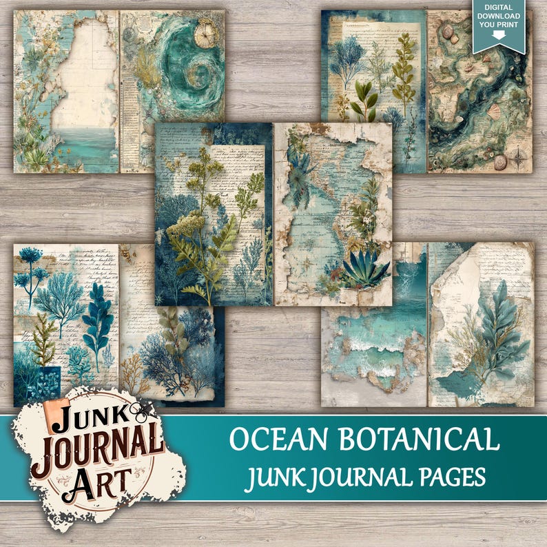 Ocean Botanical Junk Journal Printable Pages, Vintage Seaweed Ephemera ...