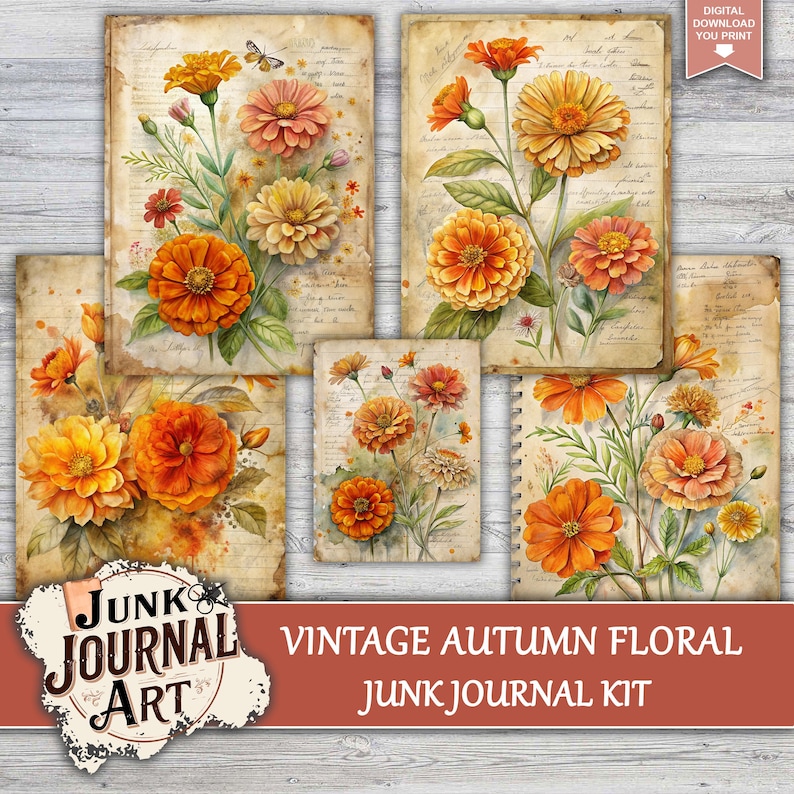 Autumn Floral Junk Journal, Junk Journal Supplies, Junk Journal Kits ...