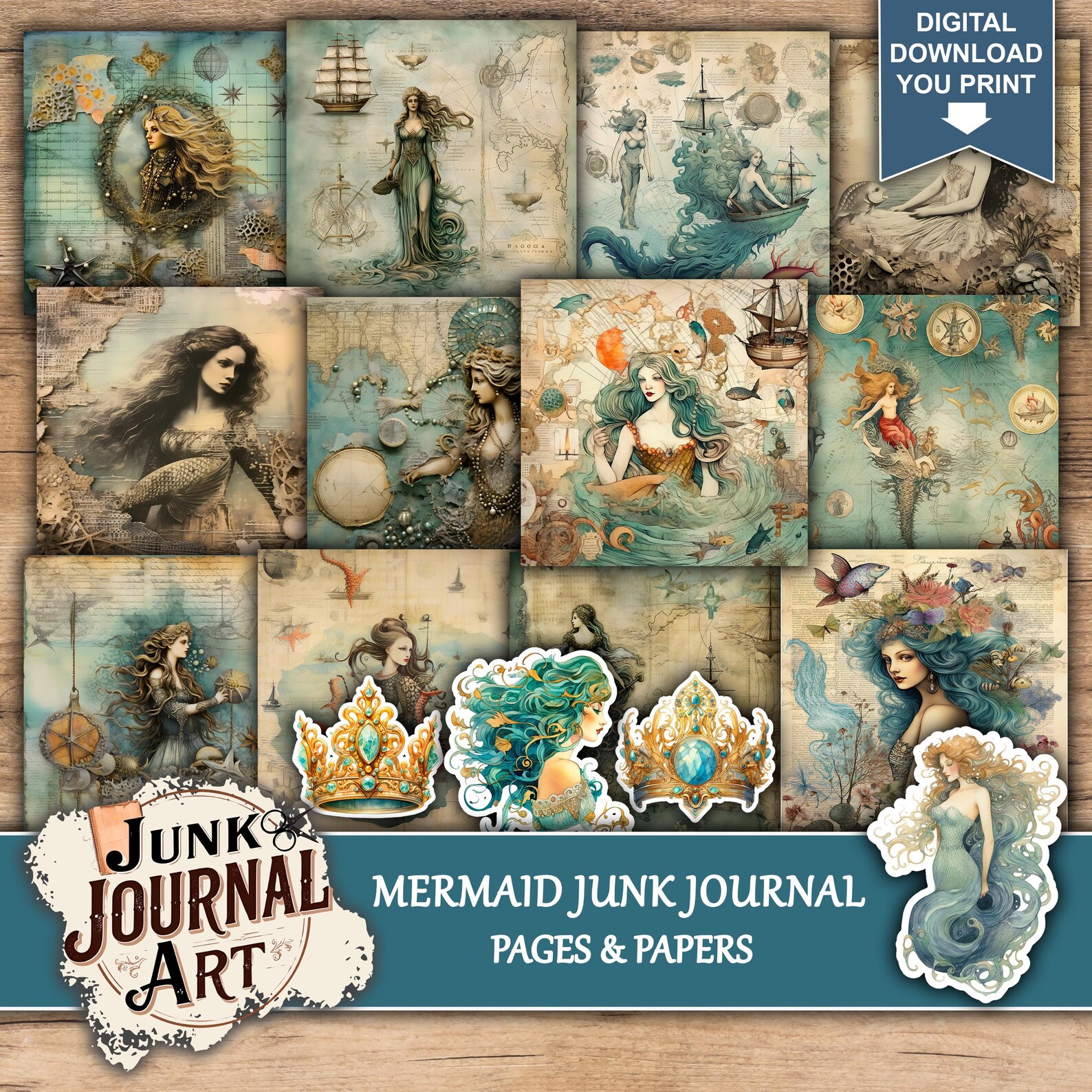 Junk Journal Mermaid, Junk Journal Supplies, Junk Journal Kits, Mermaid ...