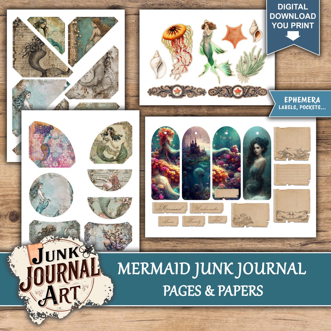 Junk Journal Mermaid, Junk Journal Supplies, Junk Journal Kits, Mermaid ...