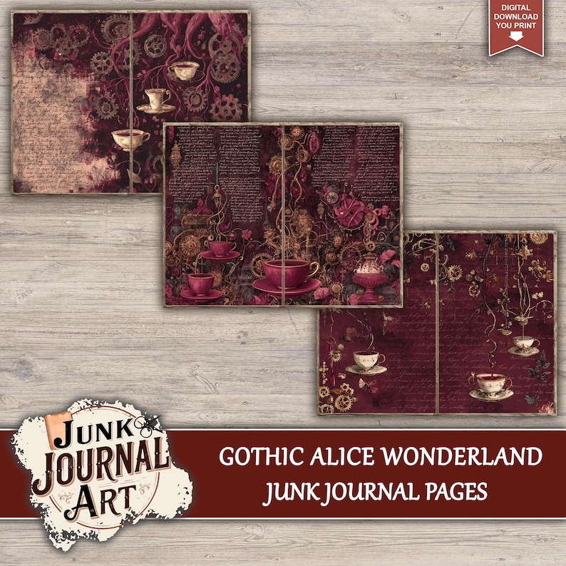 Gothic Alice Wonderland Junk Journal Pages, Dark Fantasy Ephemera ...