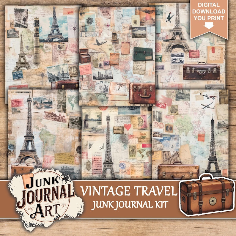 Vintage Travel Junk Journal Kit, Antique World Map Scrapbook Papers ...