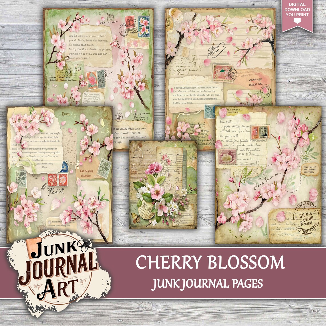 Cherry Blossom Junk Journal Pages, Junk Journal Supplies, Junk Journal ...