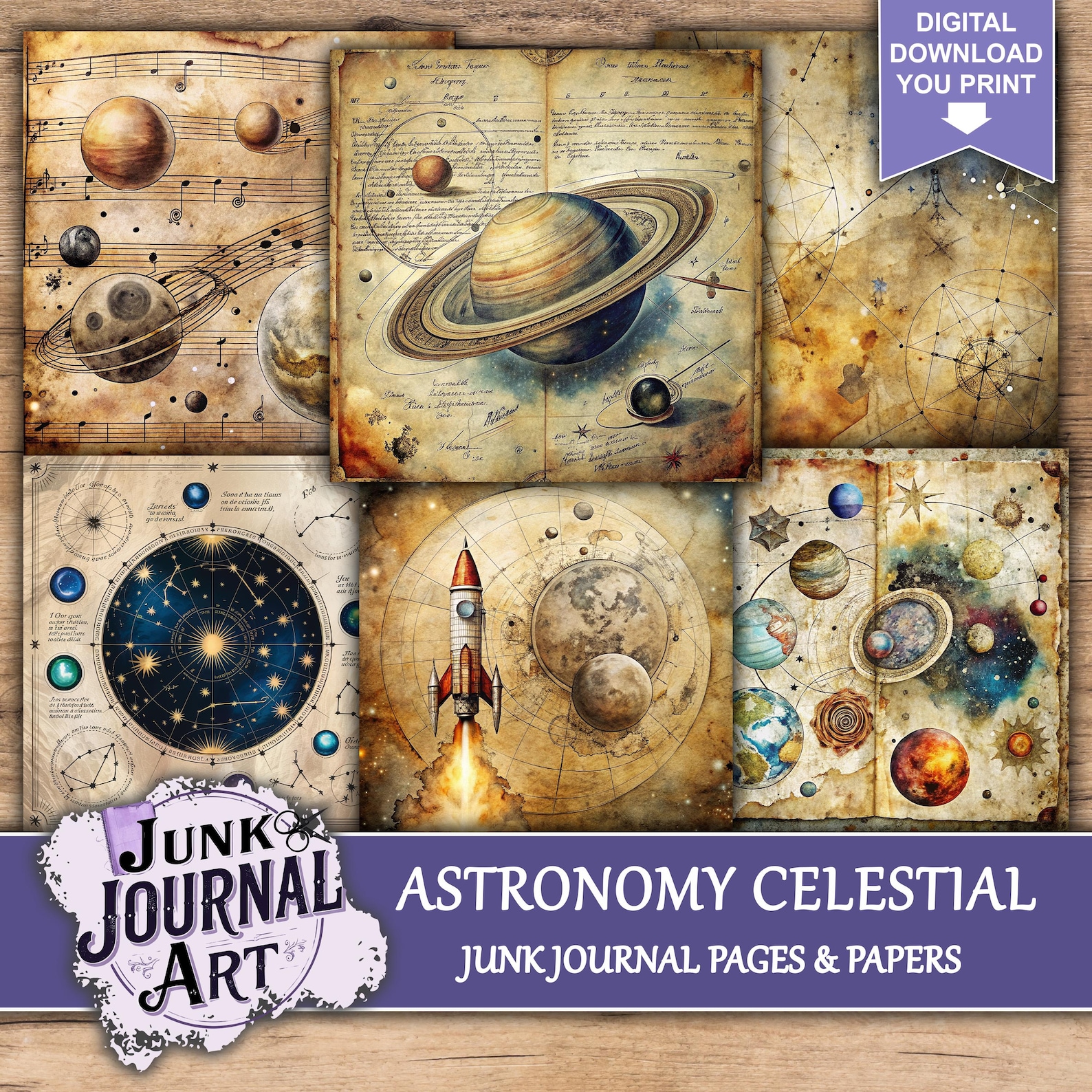 Celestial Junk Journal Pages, Vintage Astronomy Kit, Sun and Moon ...