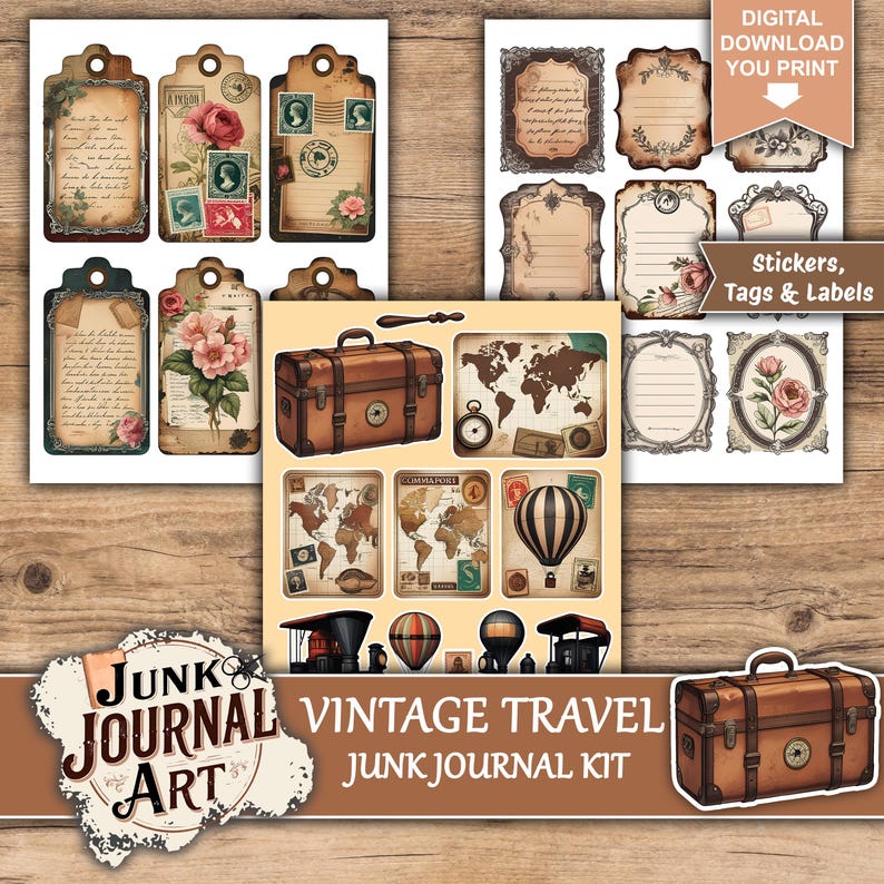 Vintage Travel Junk Journal Kit, Antique World Map Scrapbook Papers ...