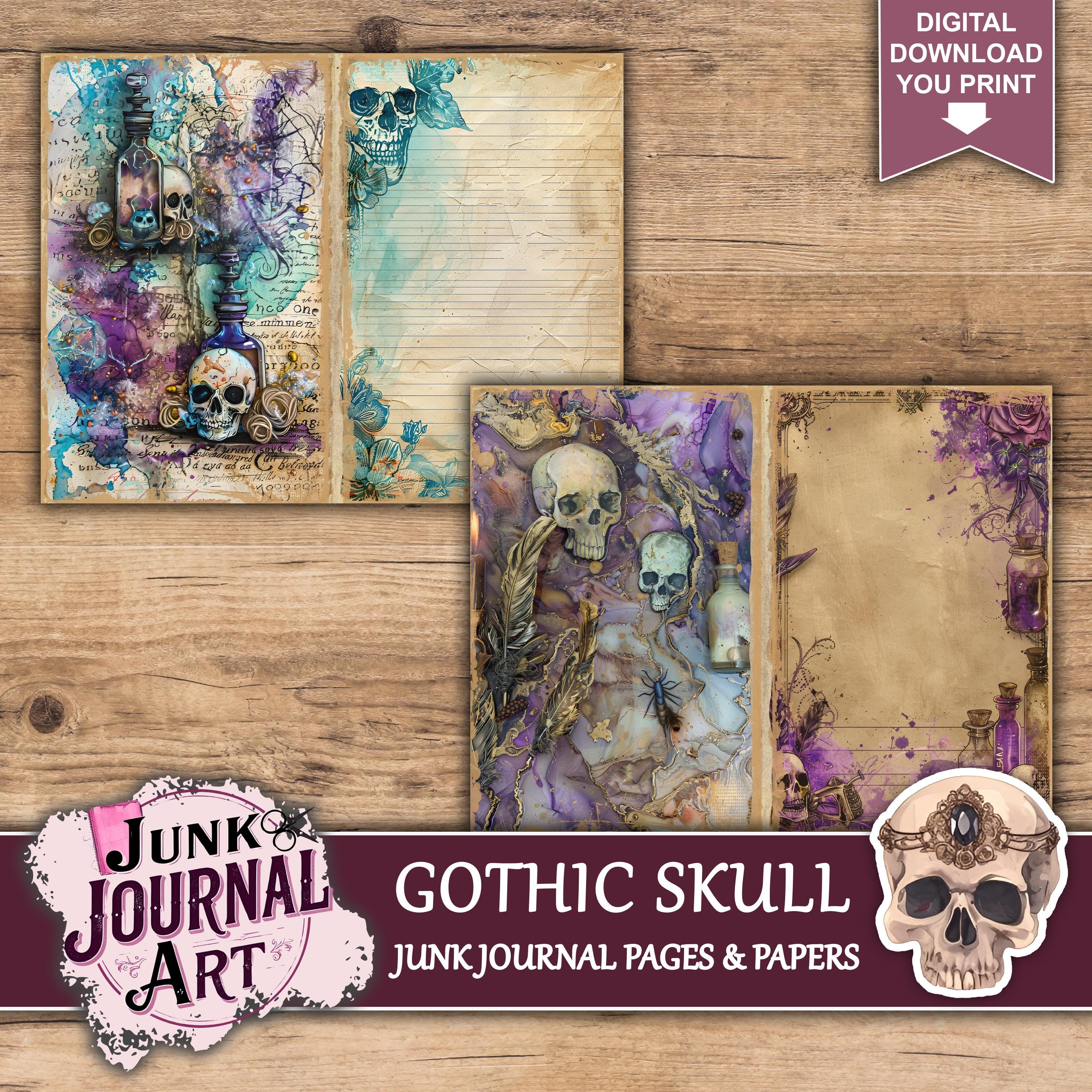 Skull Journal Pages, Gothic Journal Kits, Junk Journal Supplies, Junk ...
