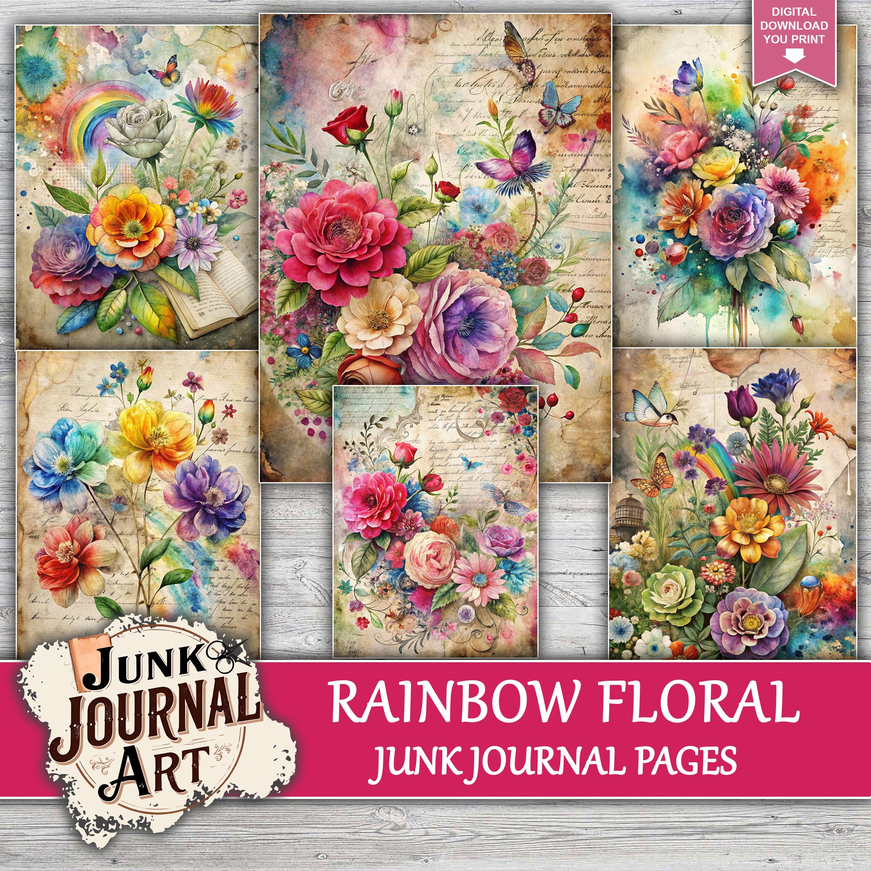 Rainbow Floral Junk Journal, Junk Journal Supplies, Junk Journal Kits ...