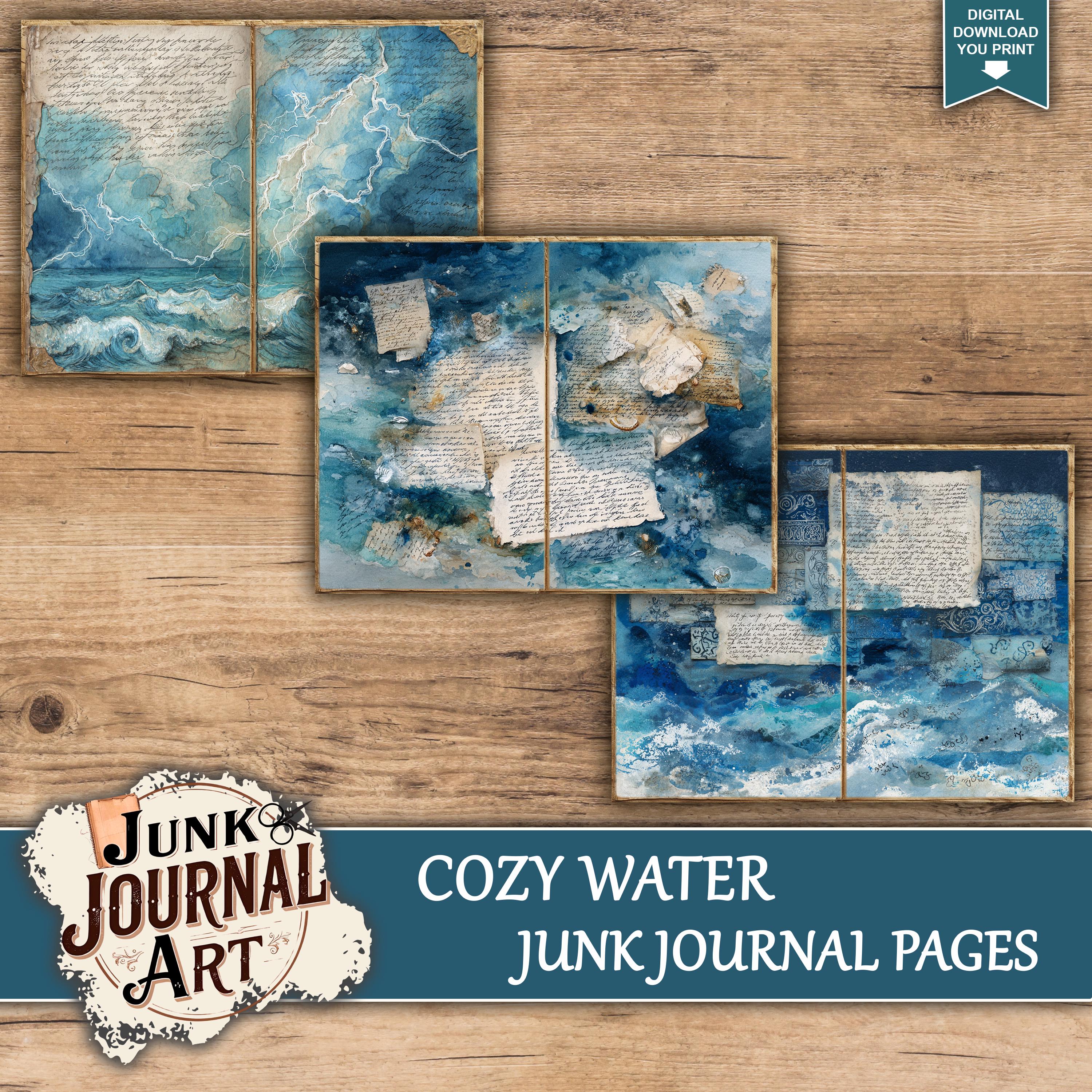 Cozy Water Junk Journal Pages Printable, Blue Rain Ephemera, Ocean ...