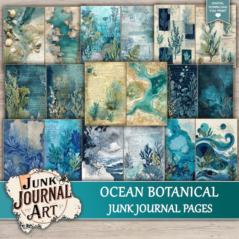 Ocean Botanical Junk Journal Printable Pages, Vintage Seaweed Ephemera ...