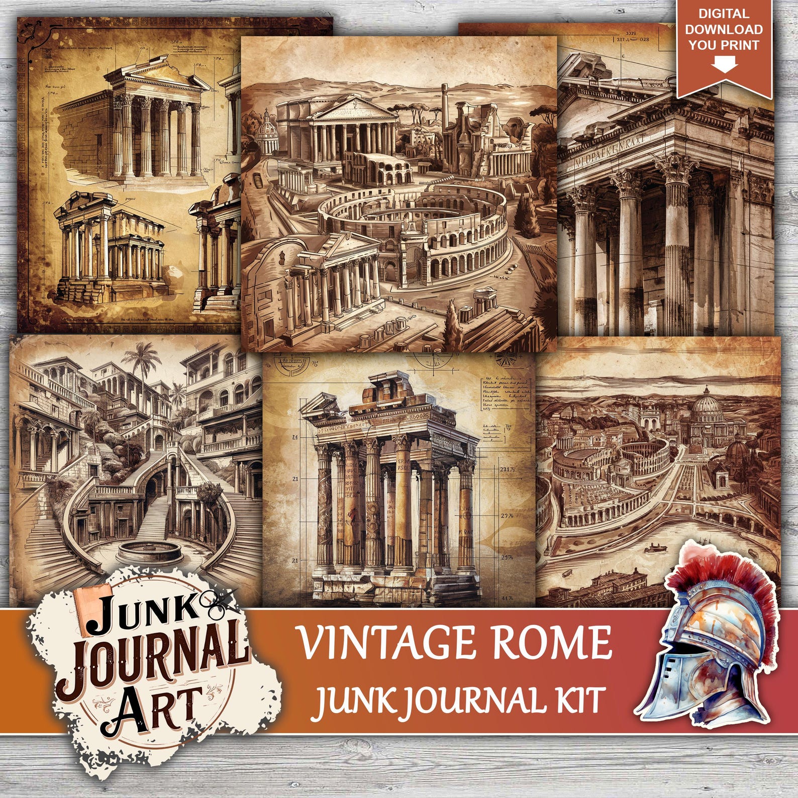 Vintage Rome Junk Journal, Junk Journal Supplies, Junk Journal Kits ...