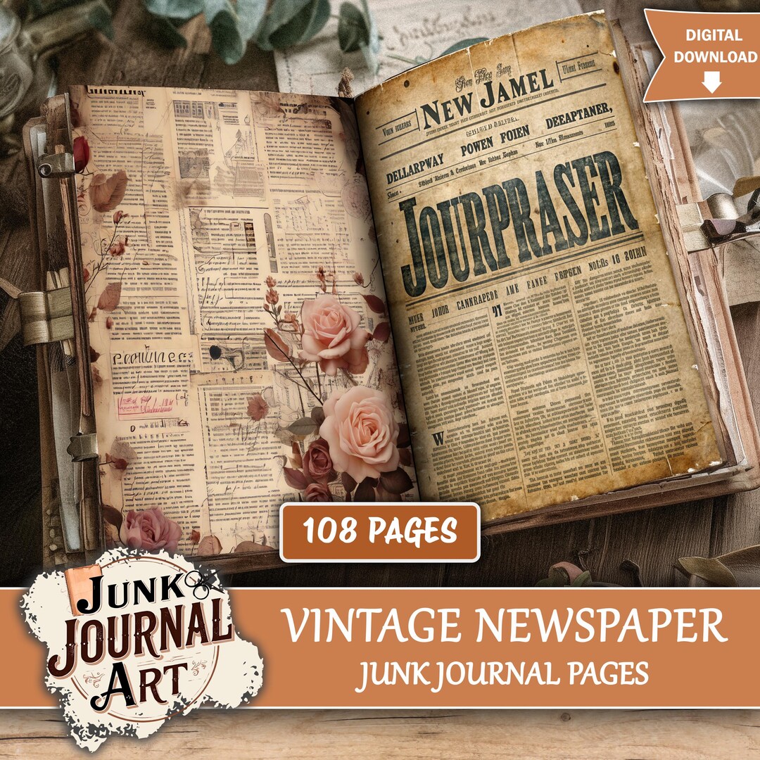 Vintage Newspaper Junk Journal, Junk Journal Supplies, Junk Journal ...