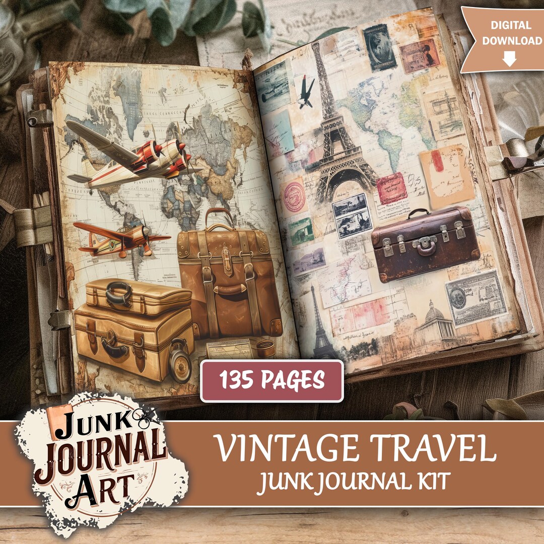 Vintage Travel Junk Journal Kit, Antique World Map Scrapbook Papers ...