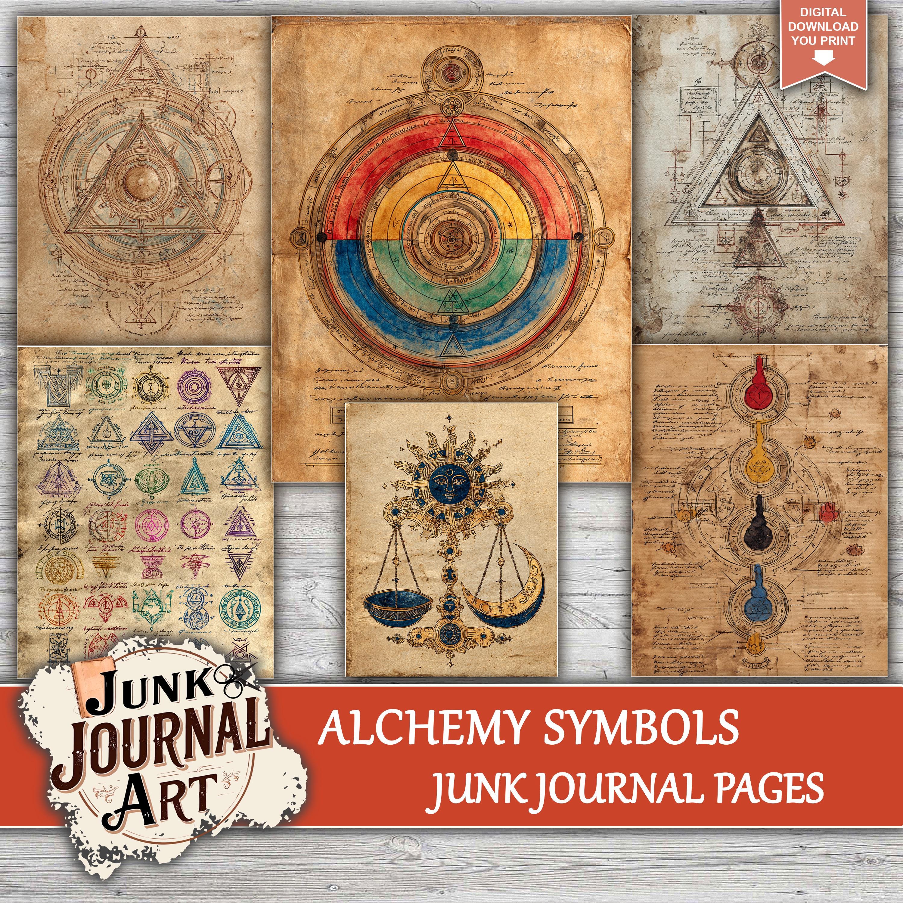 Alchemy Symbols Junk Journal Pages, Vintage Grimoire Kit, Printable ...