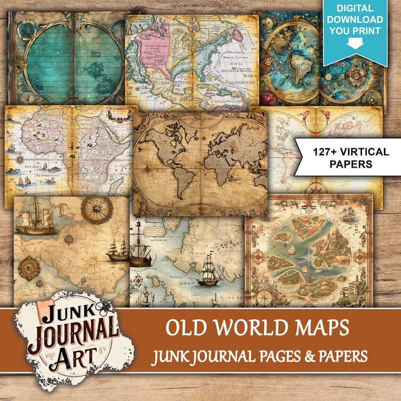 Junk Journal Maps, Vintage Junk Journal Pages, Junk Journal Supplies ...