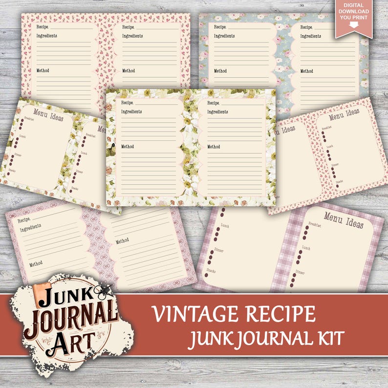 Recipe Junk Journal Kits Printables, Kitchen Junk Journal, Junk Journal ...