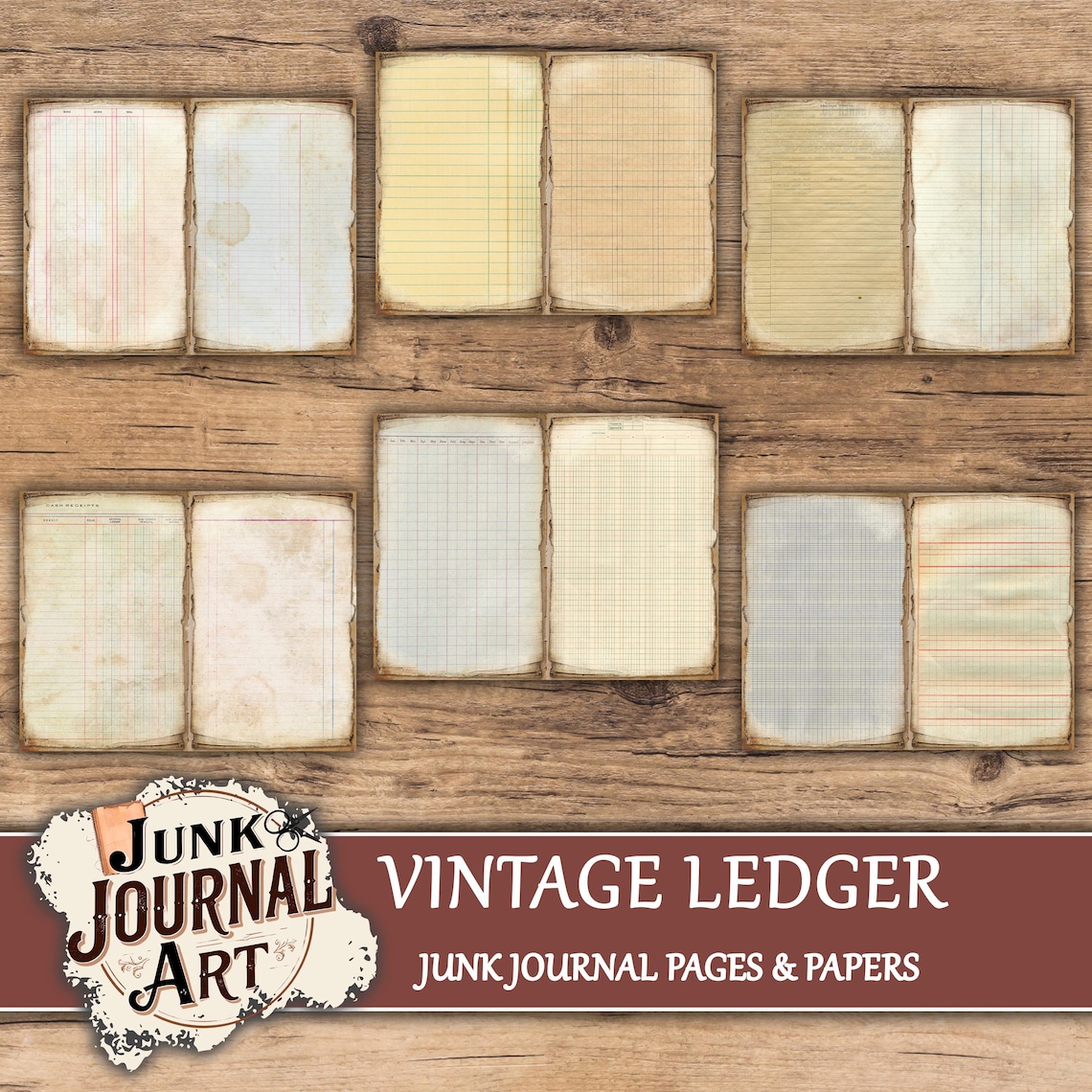 Ledger Journal Papers, Junk Journal Supplies, Junk Journal Kits, Old ...