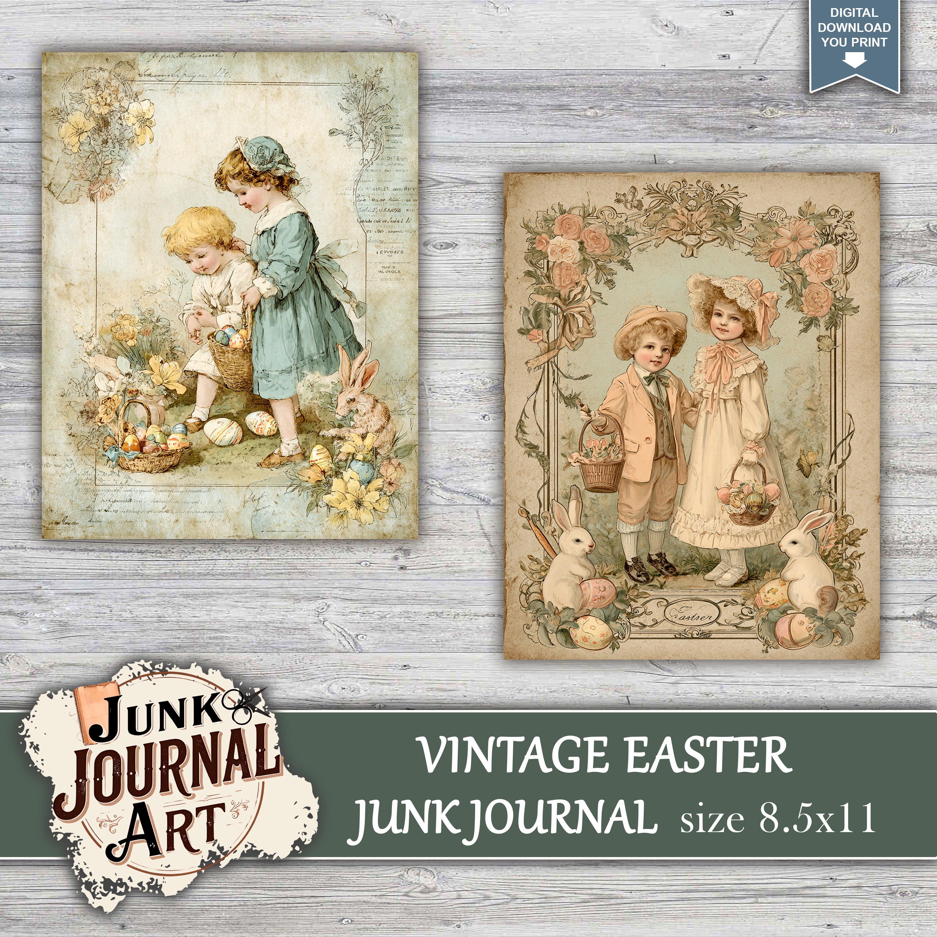Easter Junk Journal Printable Pages - Vintage Rabbit and Floral Papers ...