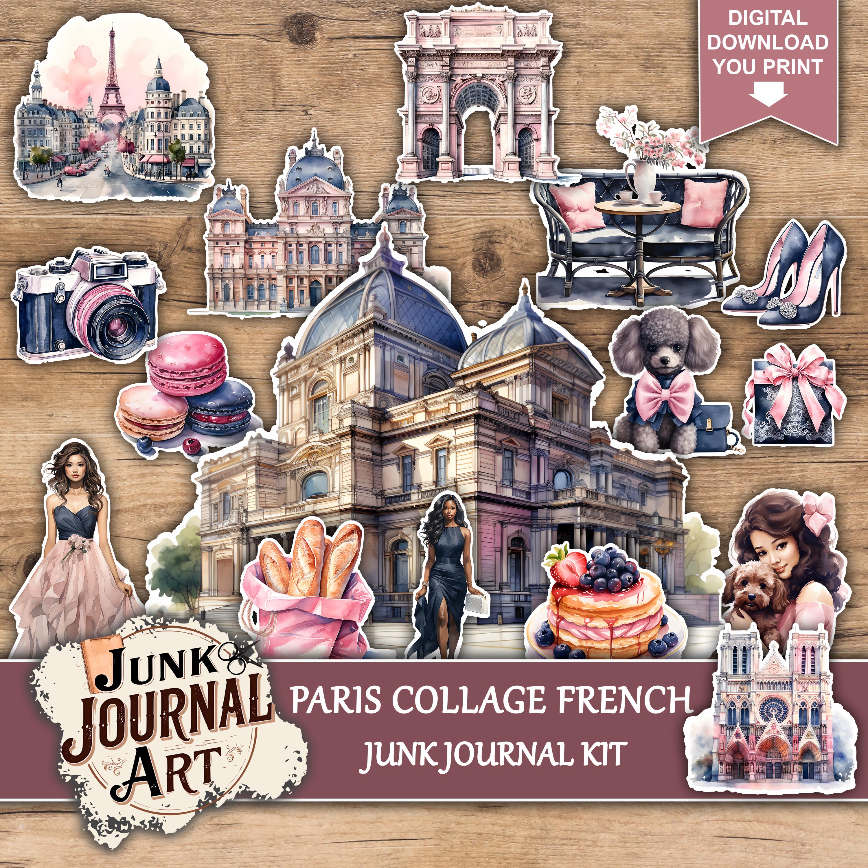 Paris Collage French, Junk Journal Supplies, Junk Journal Kits, French ...