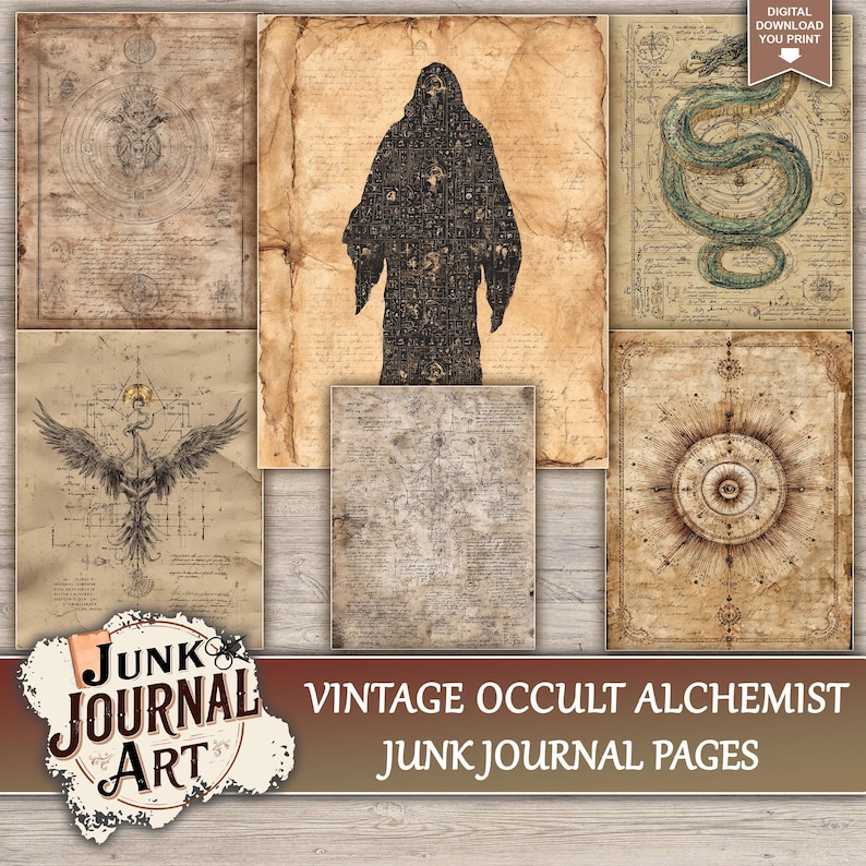 Vintage Occult Alchemist Junk Journal Printable Pages - Magic Spellbook ...