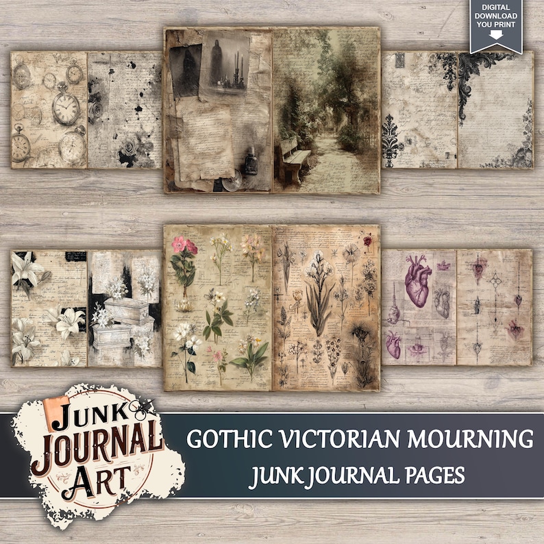 Gothic Victorian Mourning Junk Journal Printable Pages - Black Lace Kit ...