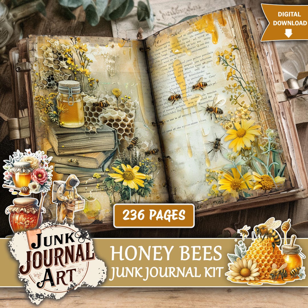 Honey Bees Junk Journal Printable, Junk Journal Supplies, Junk Journal ...