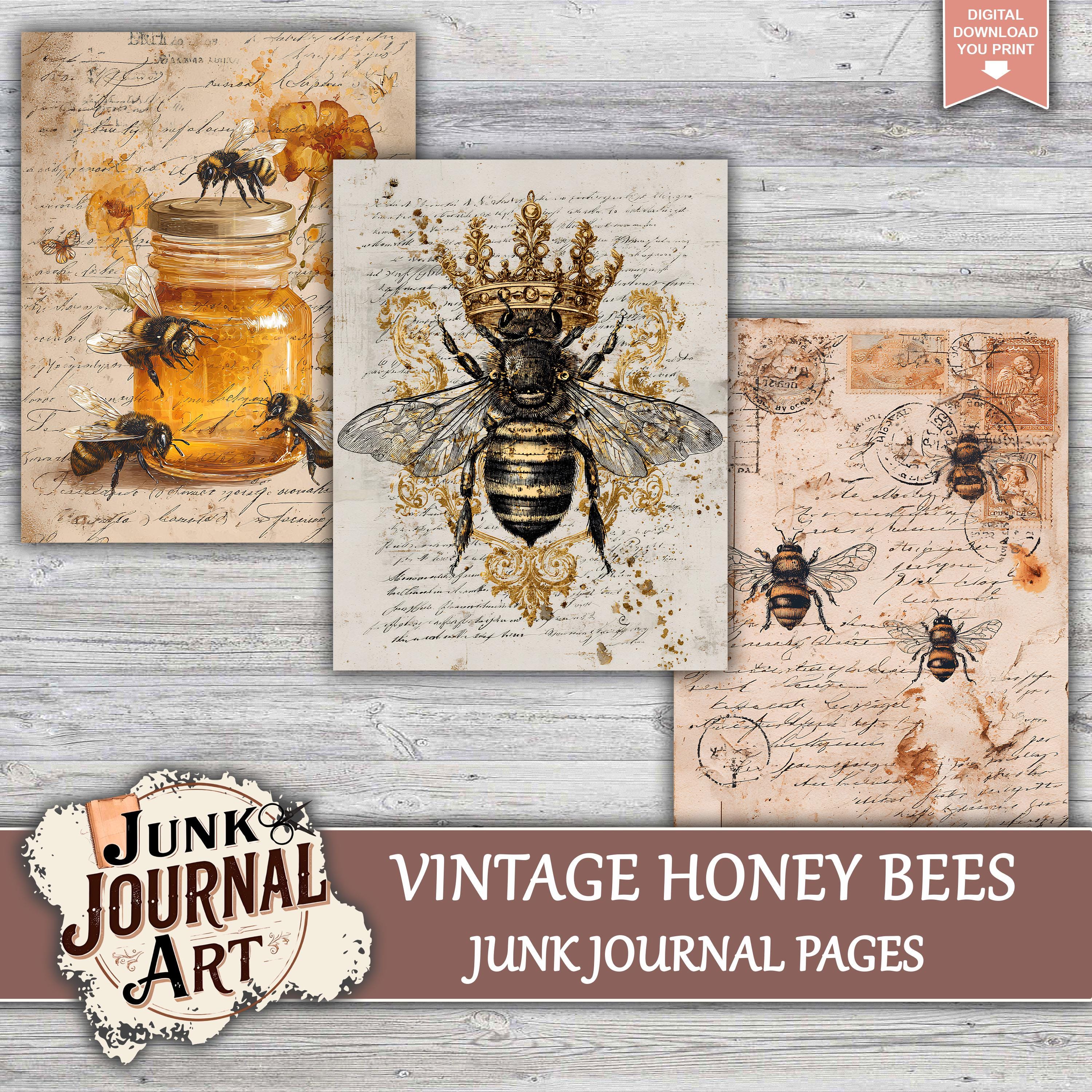 Vintage Honey Bees Junk Journal Pages, Junk Journal Supplies, Junk ...