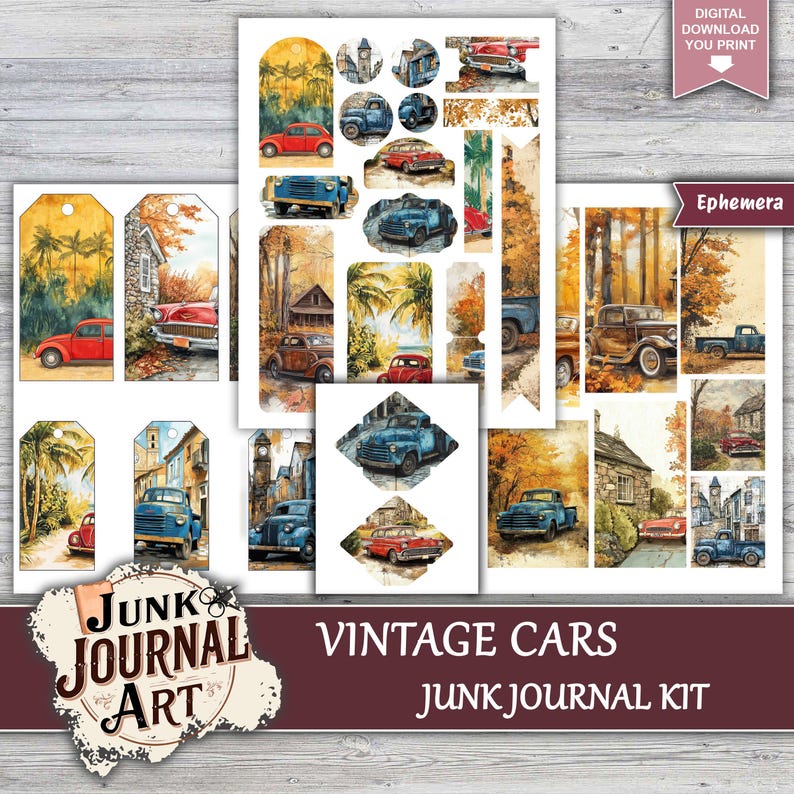 Old Car Junk Journal, Junk Journal Supplies, Junk Journal Kits, Vintage ...
