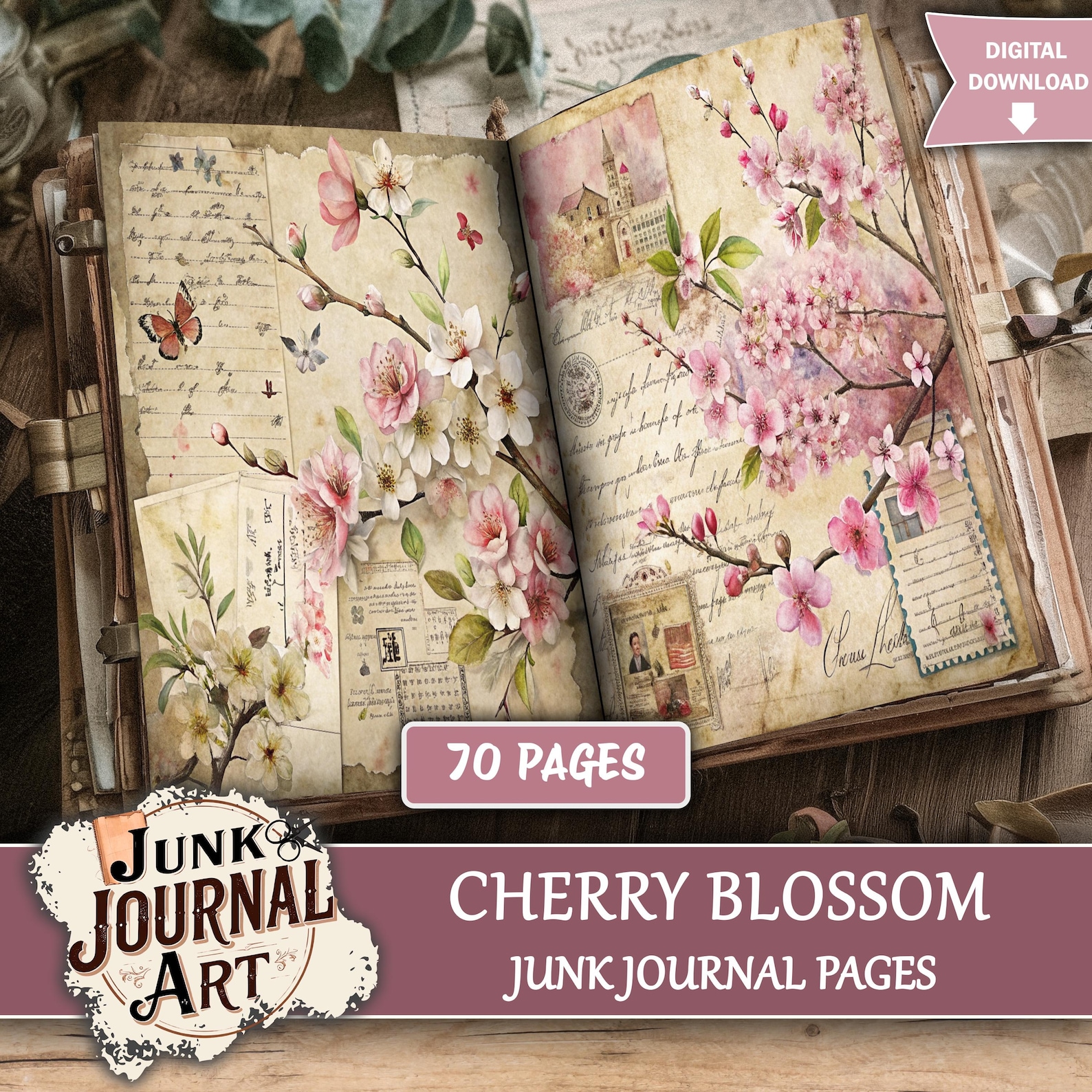 Cherry Blossom Junk Journal Pages, Junk Journal Supplies, Junk Journal ...