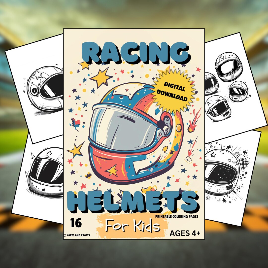 Racing Helmet Coloring Book | Printable Activity Book for Kids | Racing ...