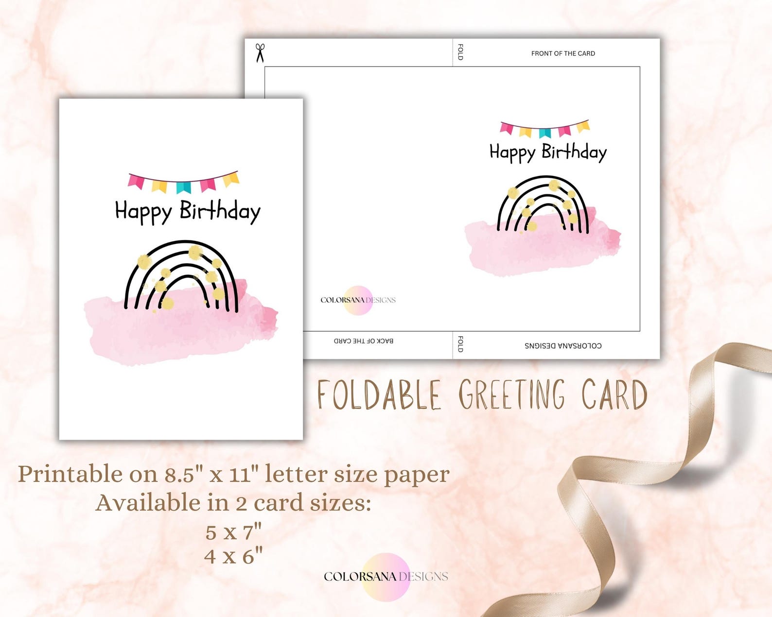 Printable Birthday Card, Rainbow Birthday Card, Happy Birthday Digital ...