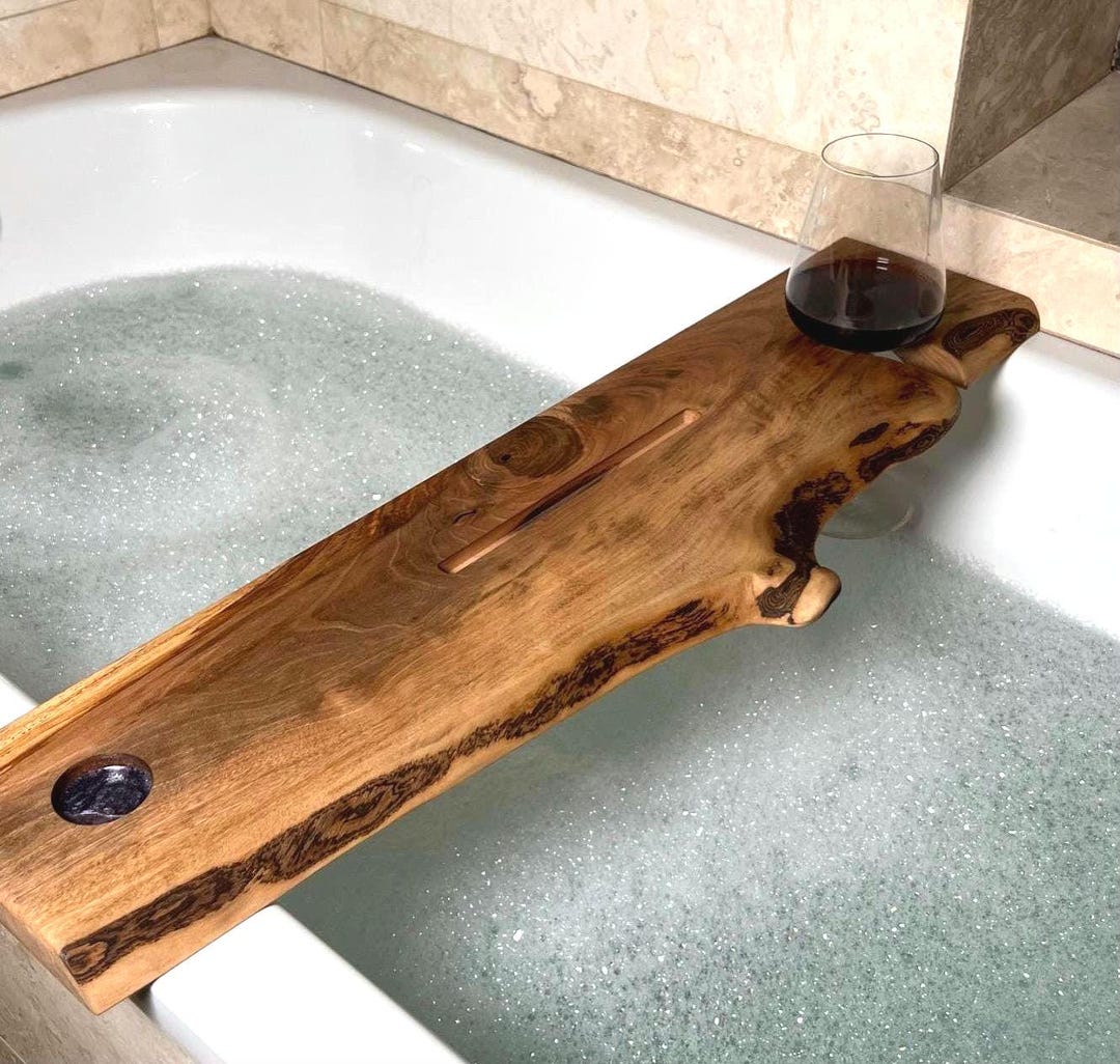 Handcrafted Walnut Wood Bath Caddy, Wine & Candle Holder, Phone Slot - Etsy