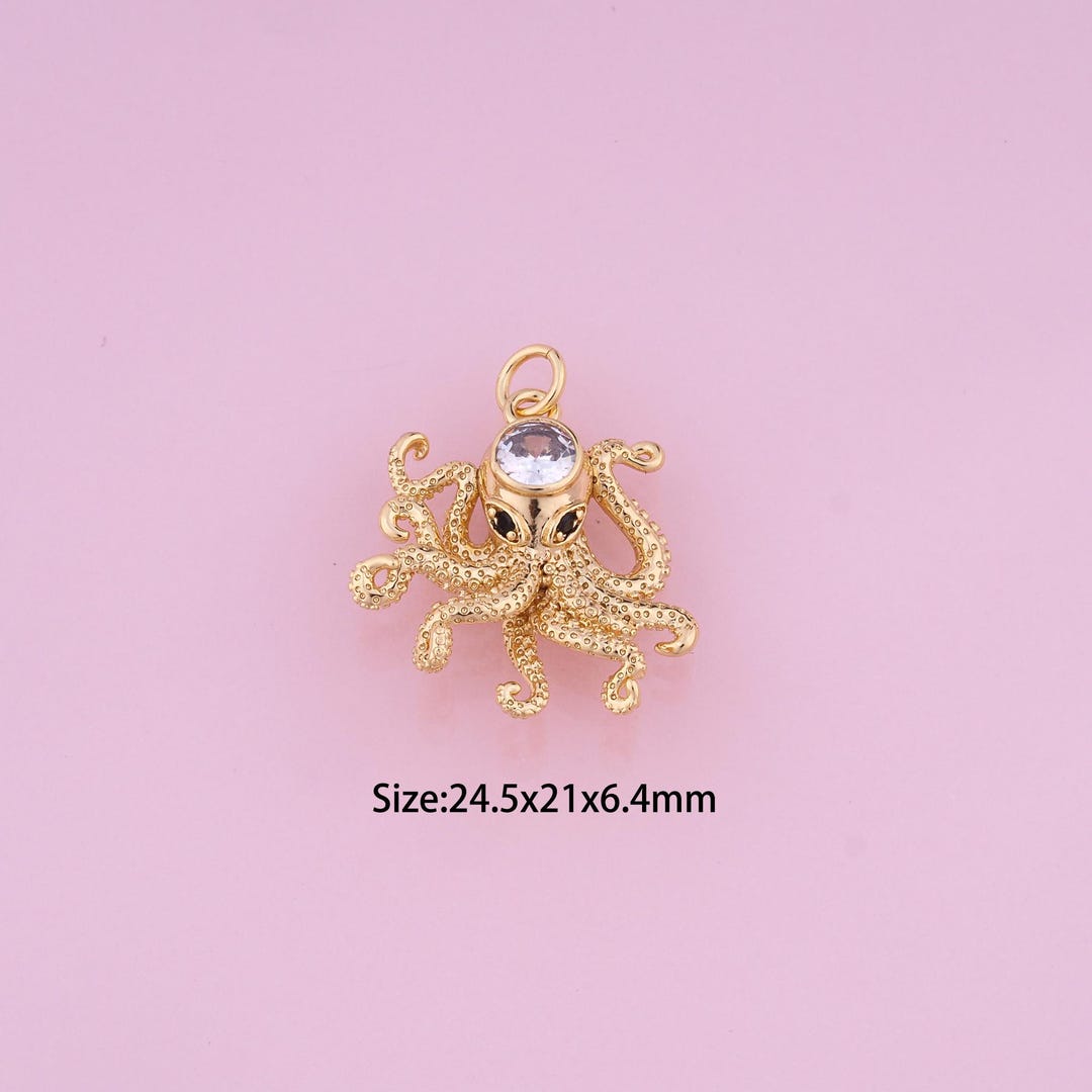 Octopus Pendant,18k Gold Filled Octopus Charm,cubic Zirconia Octopus ...
