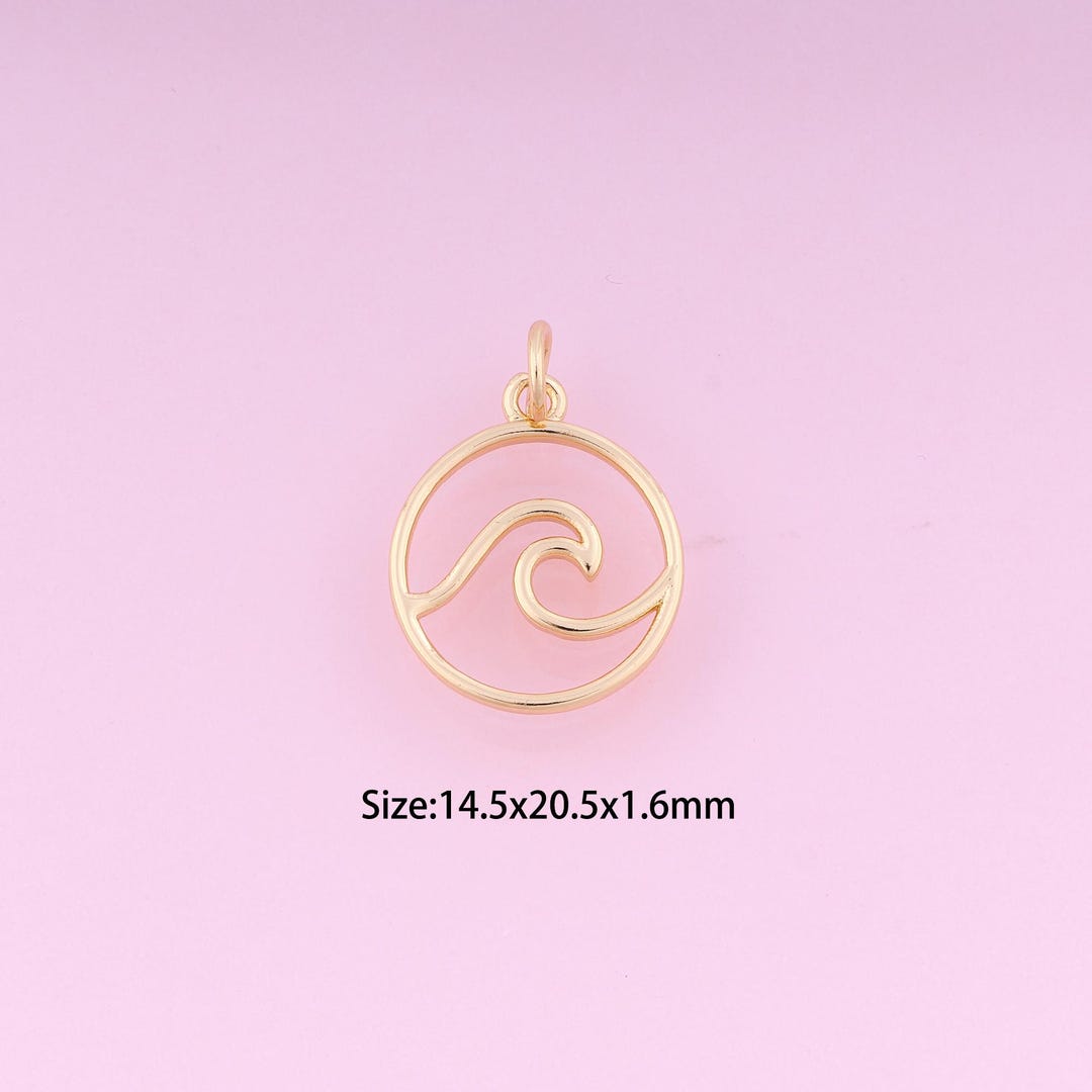 5 Pcs Wave Pendant,18k Gold Filled Round Charm,wave Charms,diy Round ...