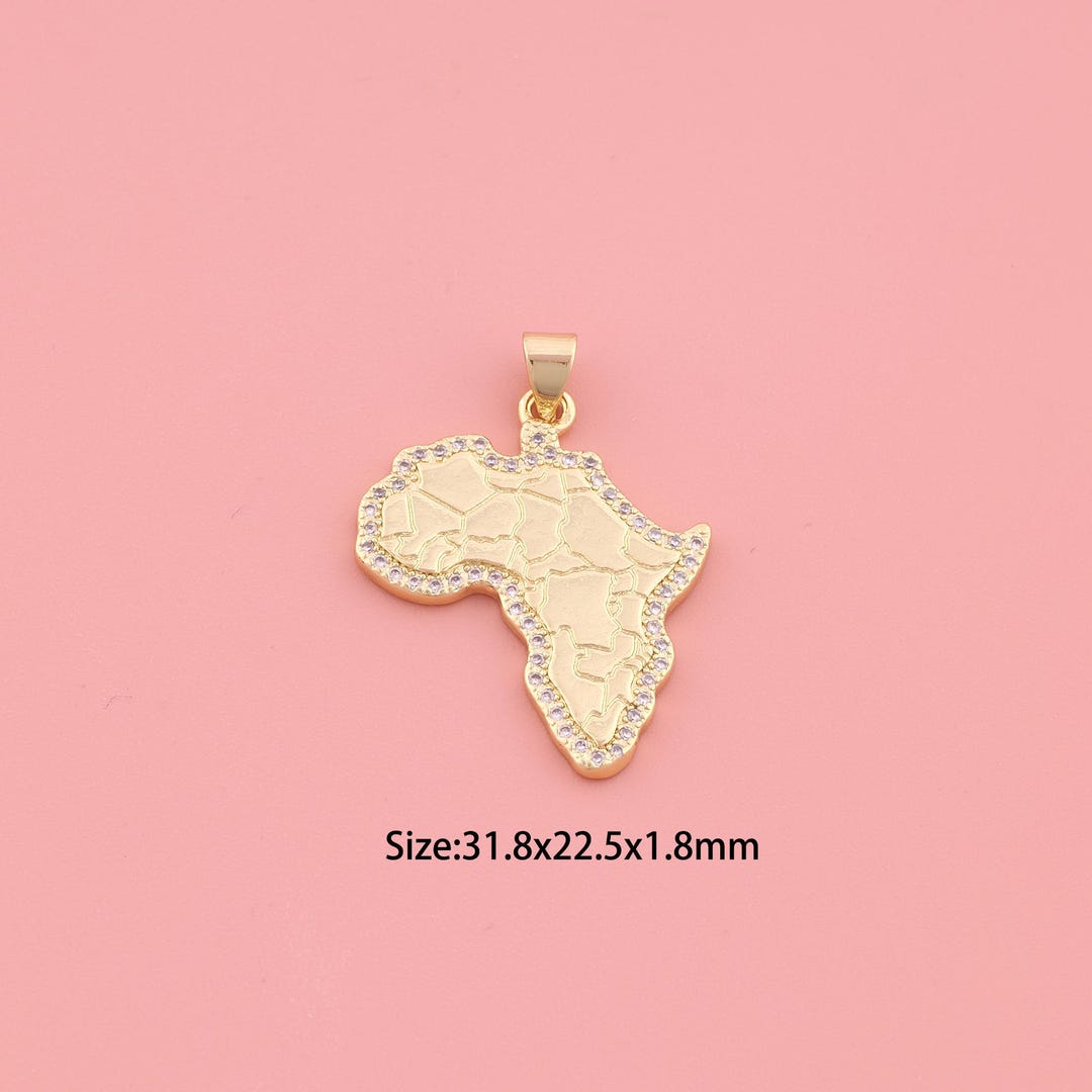African Map Pendant,18k Gold Filled Map Charm,cubic Zirconia African ...