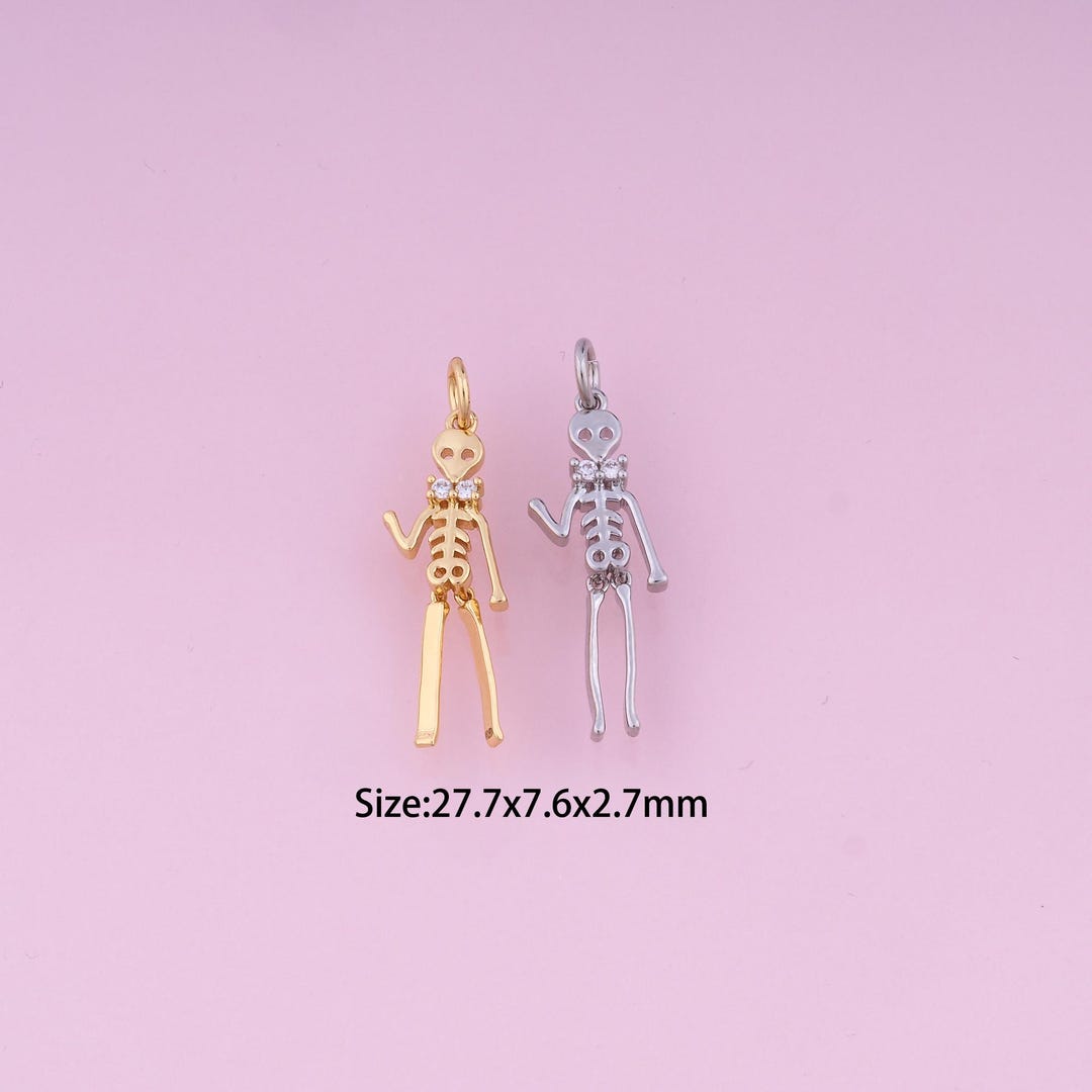 Skeleton Pendant,18k Gold Filled Skeleton Charm,cubic Zirconia Skeleton ...