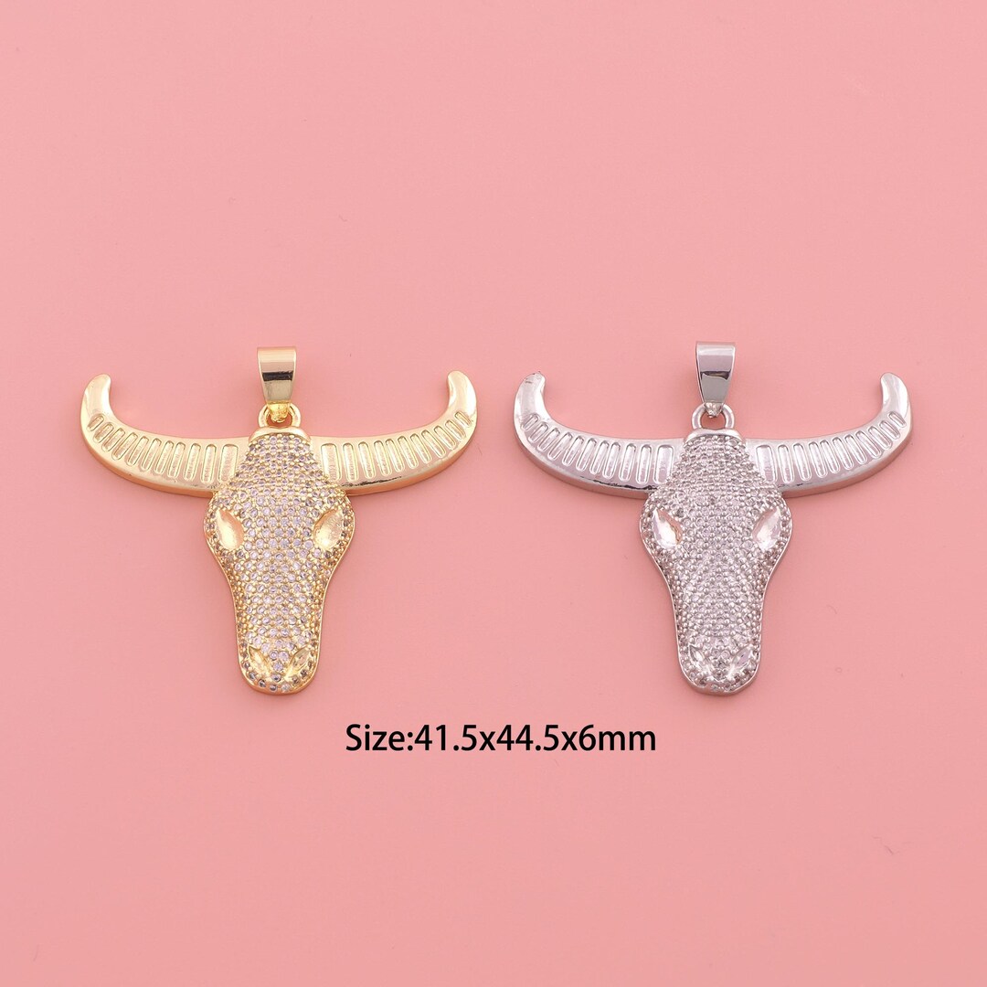 Cow Head Pendant,18k Gold Filled Animal Charm,cubic Zirconia Cow Head ...