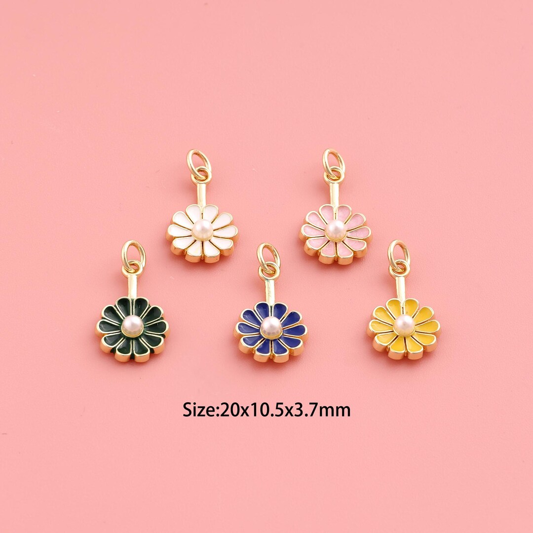 Daisy Pendant,18k Gold Filled Flower Charm,enamel Daisy Charms,diy ...